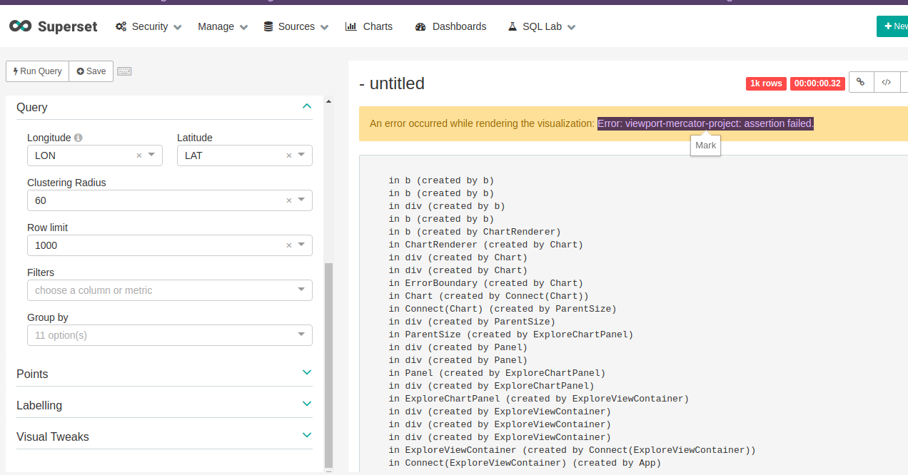 An error occurred while rendering the visualization: Error: viewport-mercator-project: assertion ...