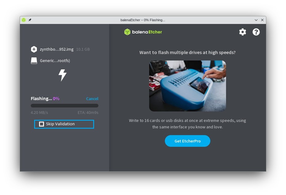 Skip validation option before validation screen · Issue #4083 · balena-io/etcher · GitHub