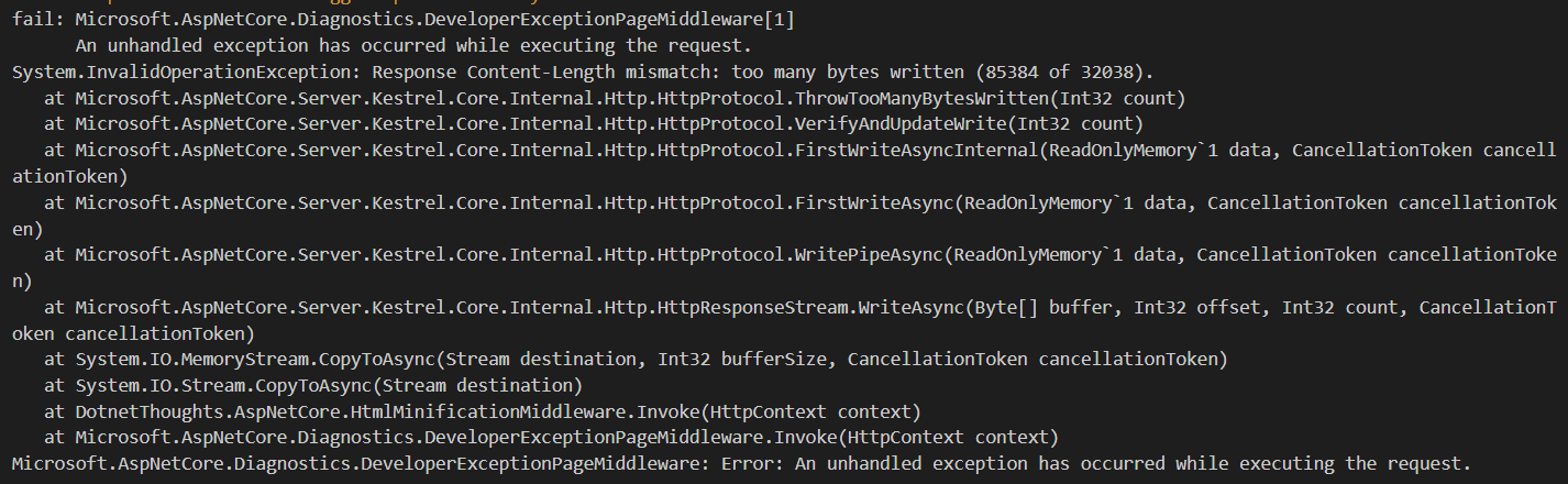 System.InvalidOperationException: Response Content-Length mismatch: too ...