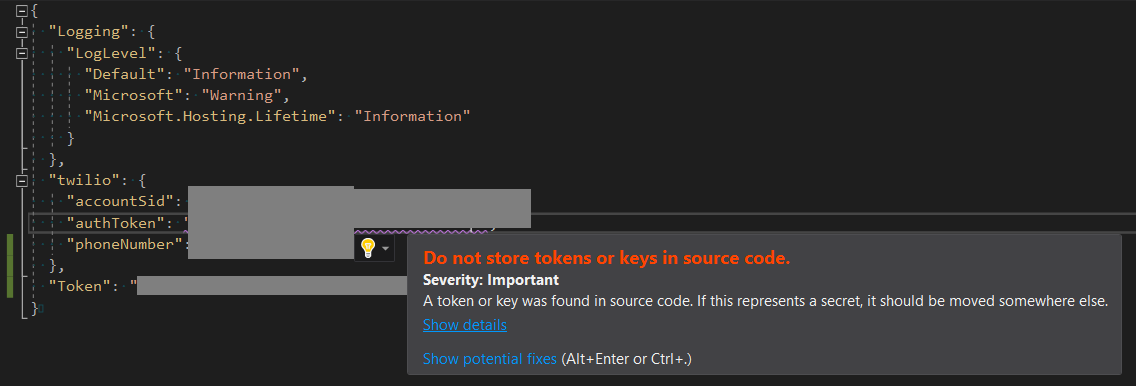 False positive : Token on appsettings.Development.json · Issue #146 · microsoft/DevSkim · GitHub