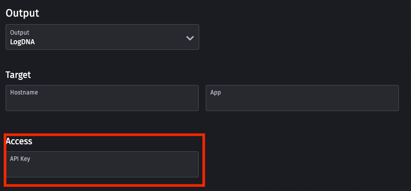 Logging chart - LogDNA api_key field should be a secret selector and mandatory. Output and ...