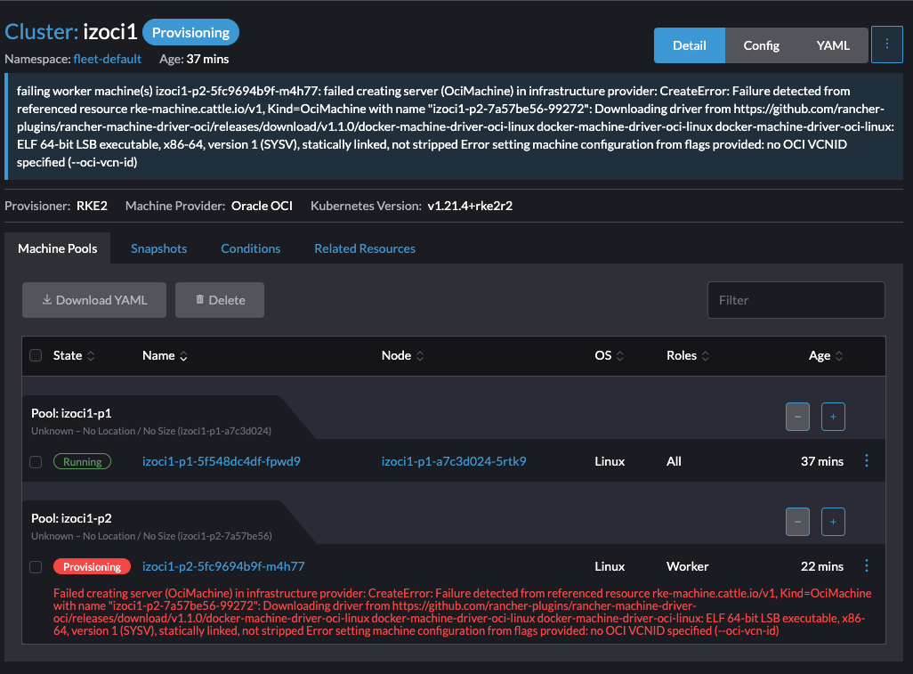 RKE2 Provisioning - Nodepool doesn't self heal after correcting it's configuration. Custom ...