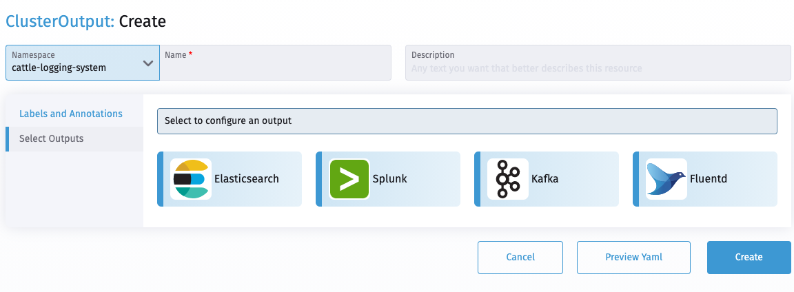 Logging - Outputs/ClusterOutputs - Card changes · Issue #1356 · rancher/dashboard · GitHub