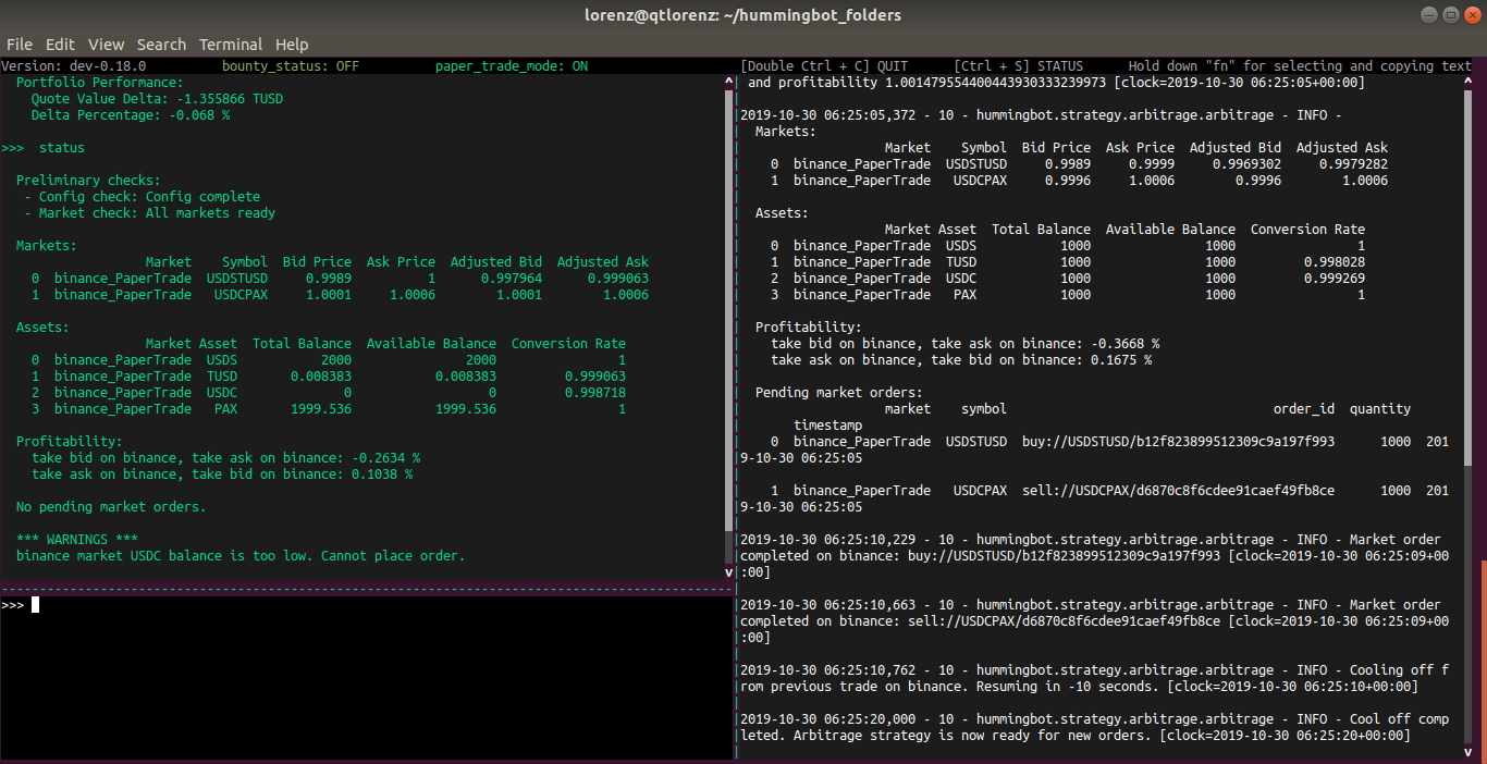 [BUG] Error running performance analysis while in paper trade arbitrage ...