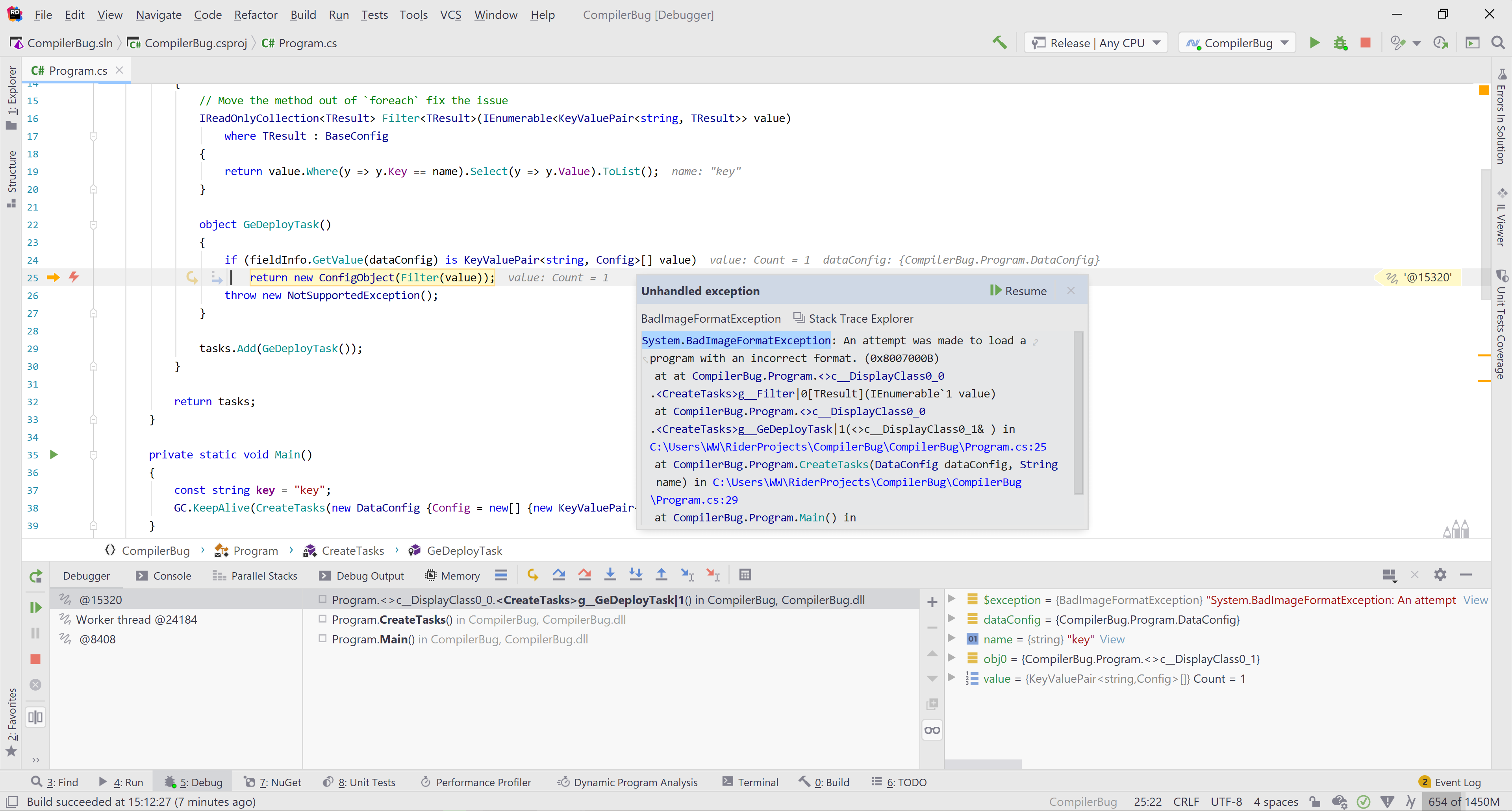 System.BadImageFormatException when execute the local generic method · Issue #44720 · dotnet ...