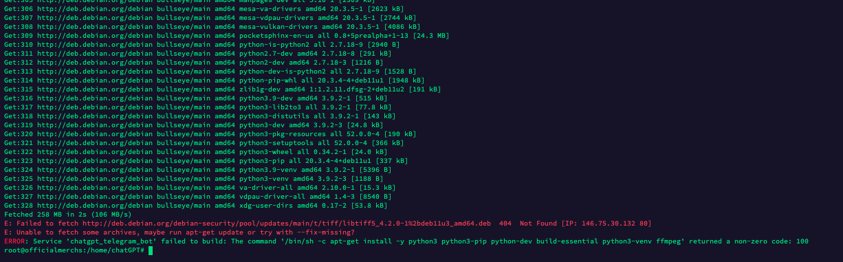 Failed To Build · Issue 231 · Father Botchatgpttelegrambot · Github 