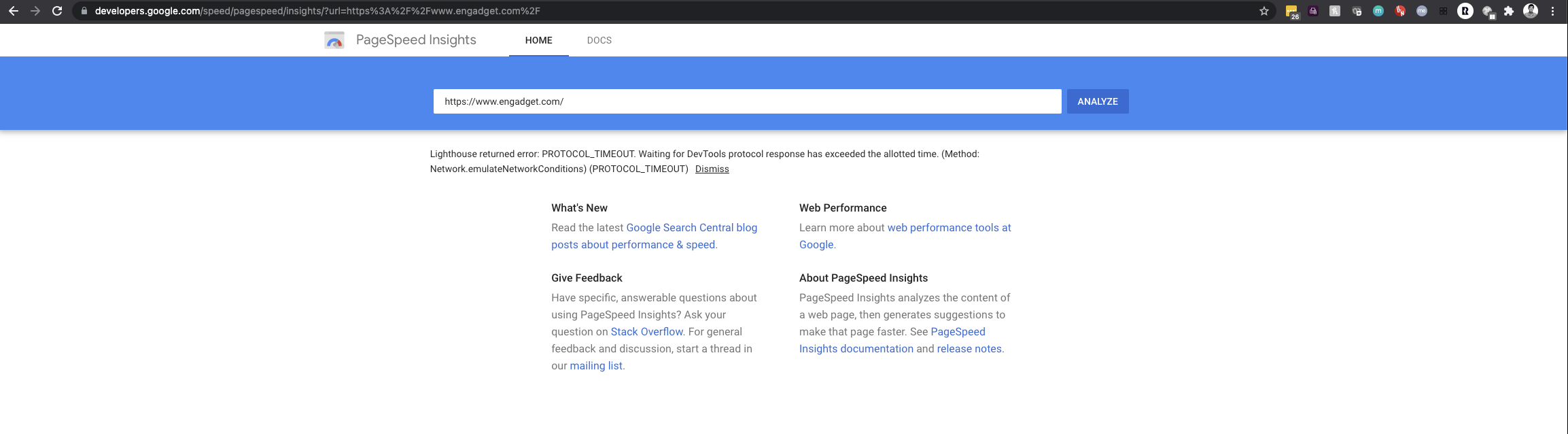 Lighthouse PROTOCOL_TIMEOUT error when analyzing www.engadget.com · Issue #12713 · GoogleChrome ...