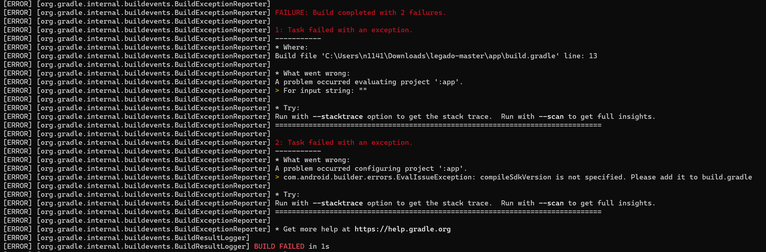 Gradle build报错compileSdkVersion is not specified · Issue #1008 · gedoor/legado · GitHub