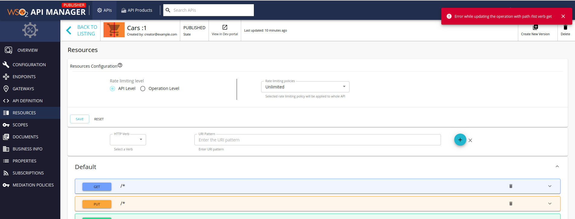 [Publisher] Internal/creator cannot add new resources to an API · Issue #5830 · wso2/product ...