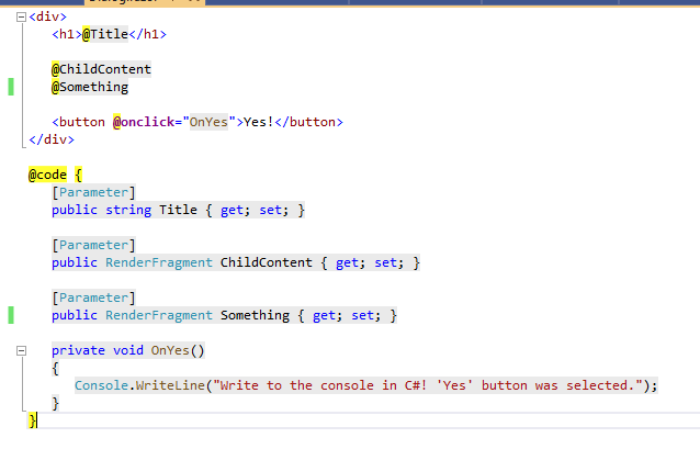 The property receiving the RenderFragment content must be named ChildContent by convention ...
