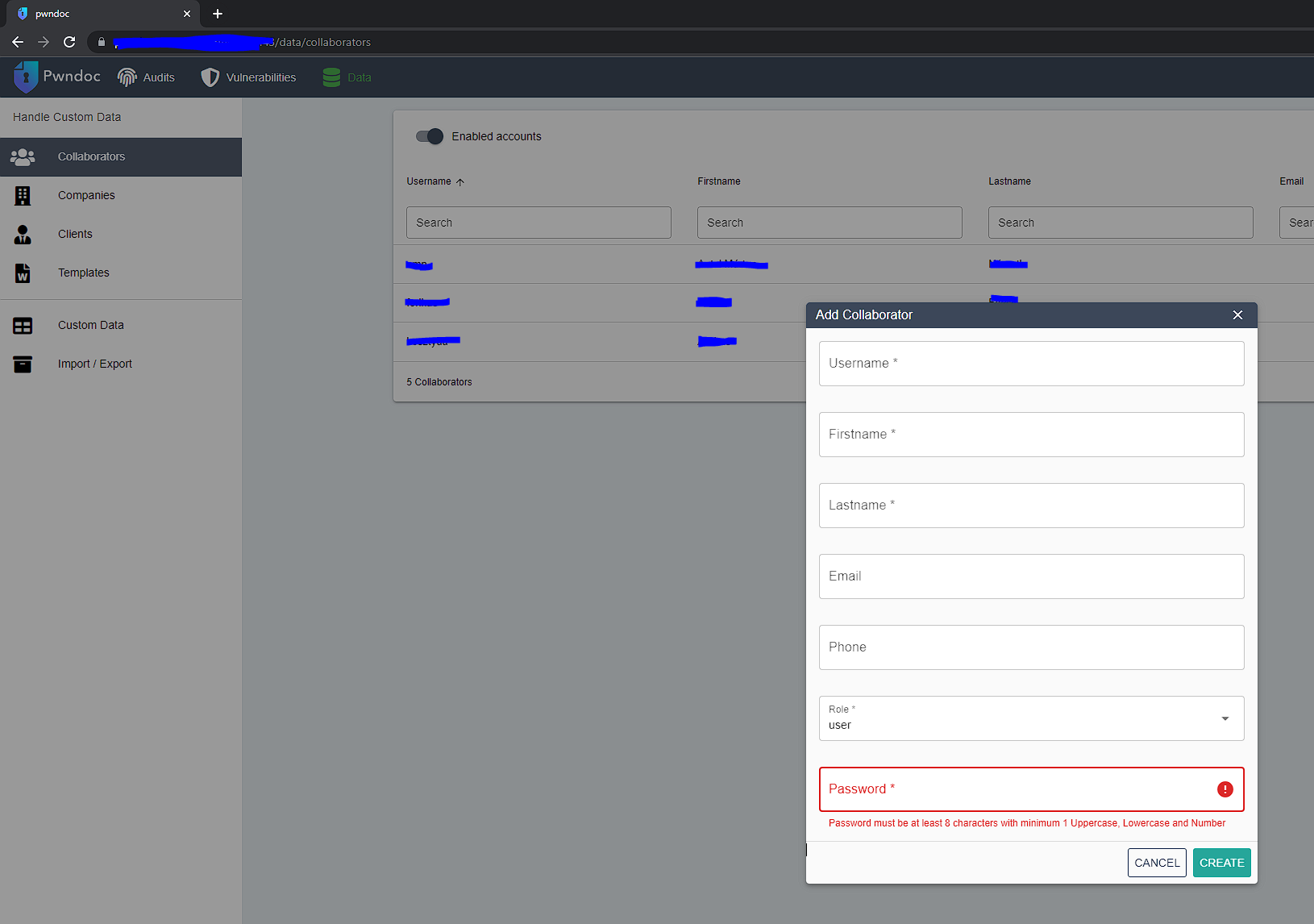 Password complexity issue while adding new user · Issue #376 · pwndoc/pwndoc · GitHub