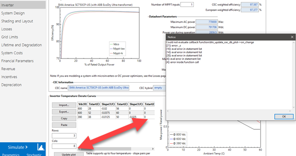 Inverter Temperature Derate Curves table causes callback error · Issue ...