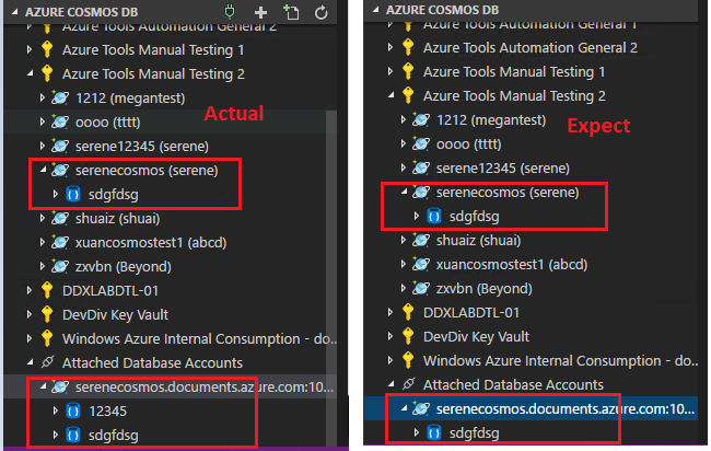 Refresh in "AZURE COSMOS DB" toolbar doesn't work for "Attach Database Accounts" · Issue #312 ...