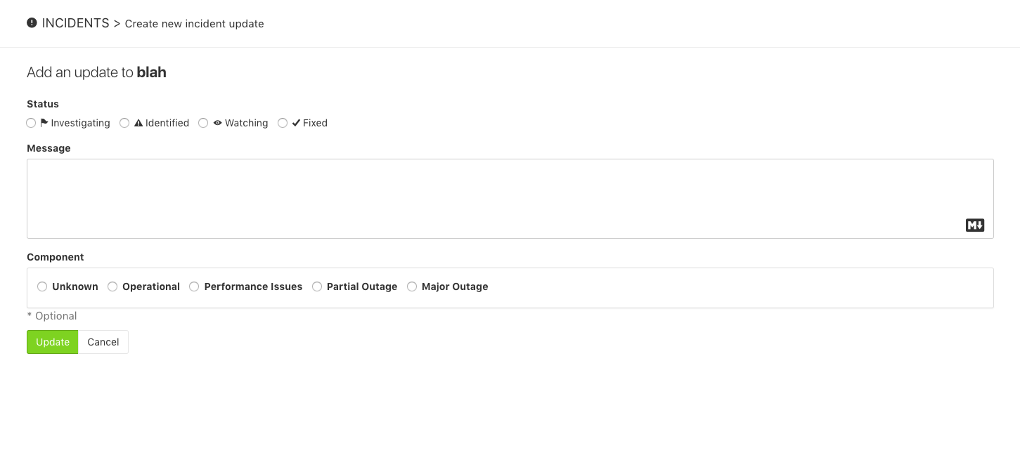 Create new incident update · Issue #2351 · cachethq/cachet · GitHub