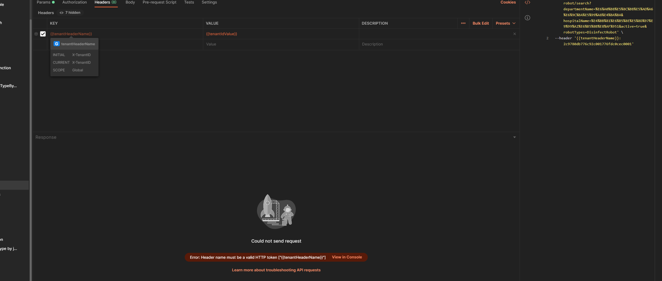 Can not use placeholder in header name · Issue #9535 · postmanlabs/postman-app-support · GitHub