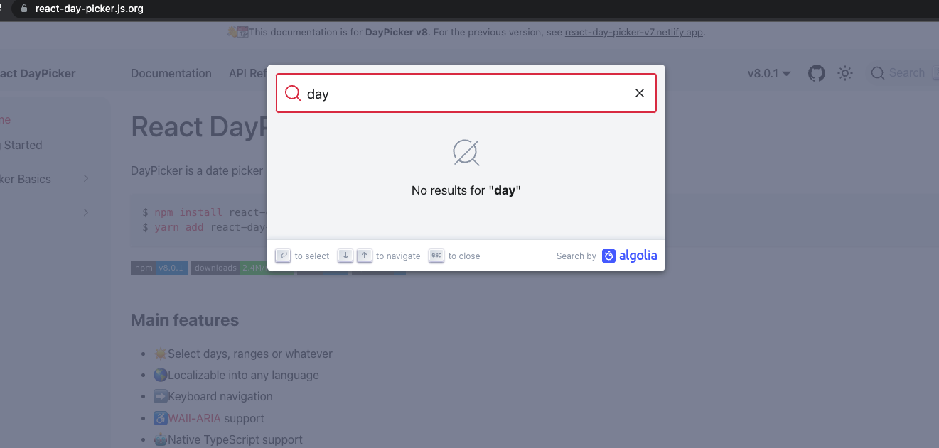 Website: search isn't working · Issue #1424 · gpbl/react-day-picker · GitHub