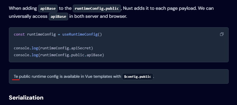 Typo in the Runtime Configs page · Issue #23881 · nuxt/nuxt · GitHub