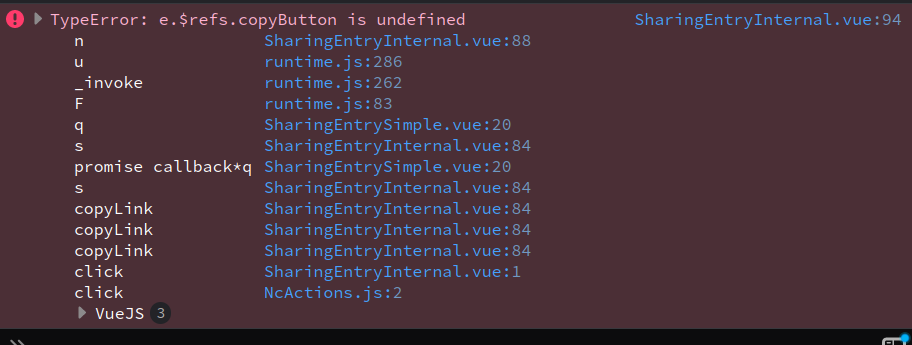 [Bug]: copying internal links does not work (error: "cannot copy, please copy the link manually ...