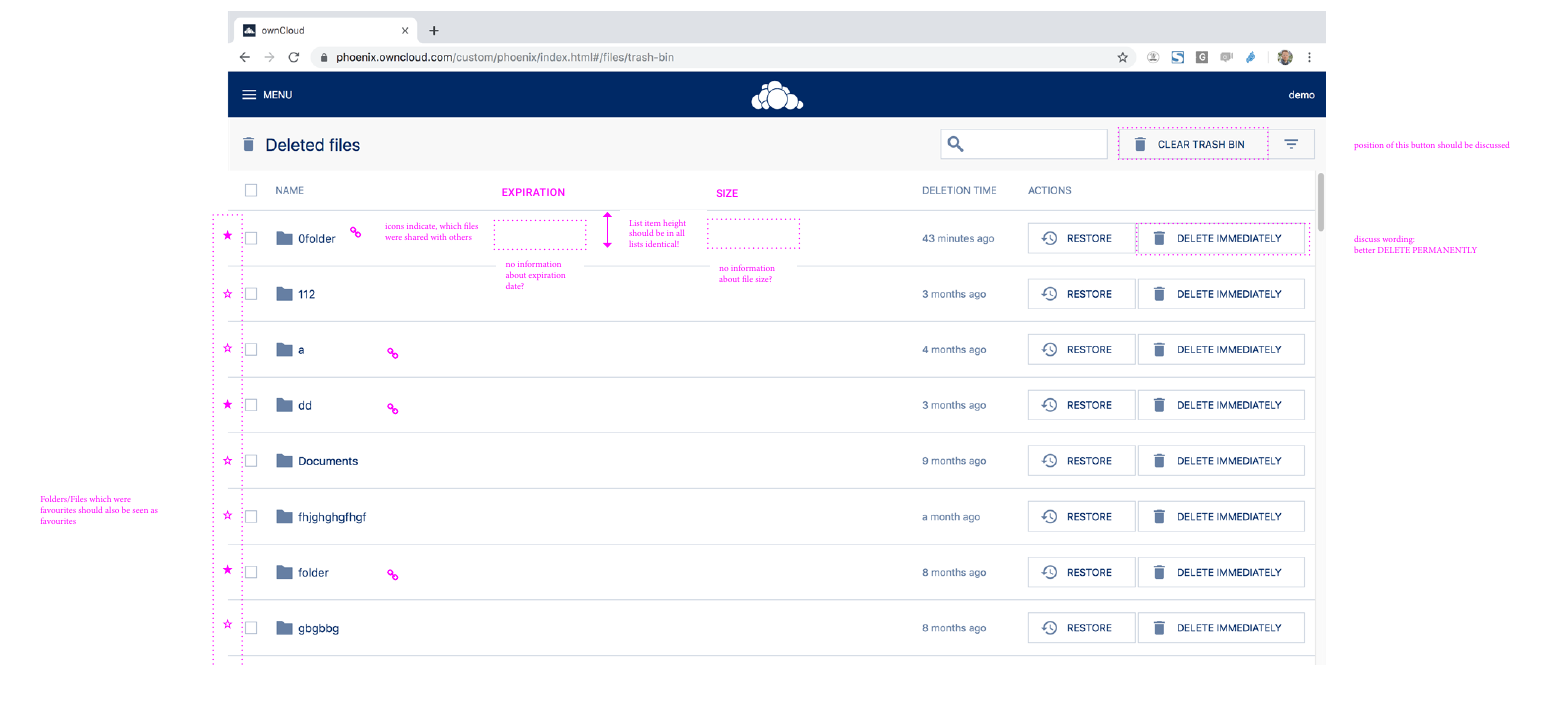 Trashbin page design improvements · Issue #2262 · owncloud/web · GitHub