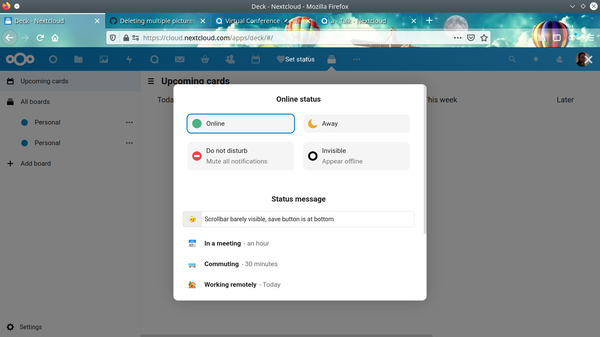 Inconsistent status change interaction · Issue #23276 · nextcloud/server · GitHub