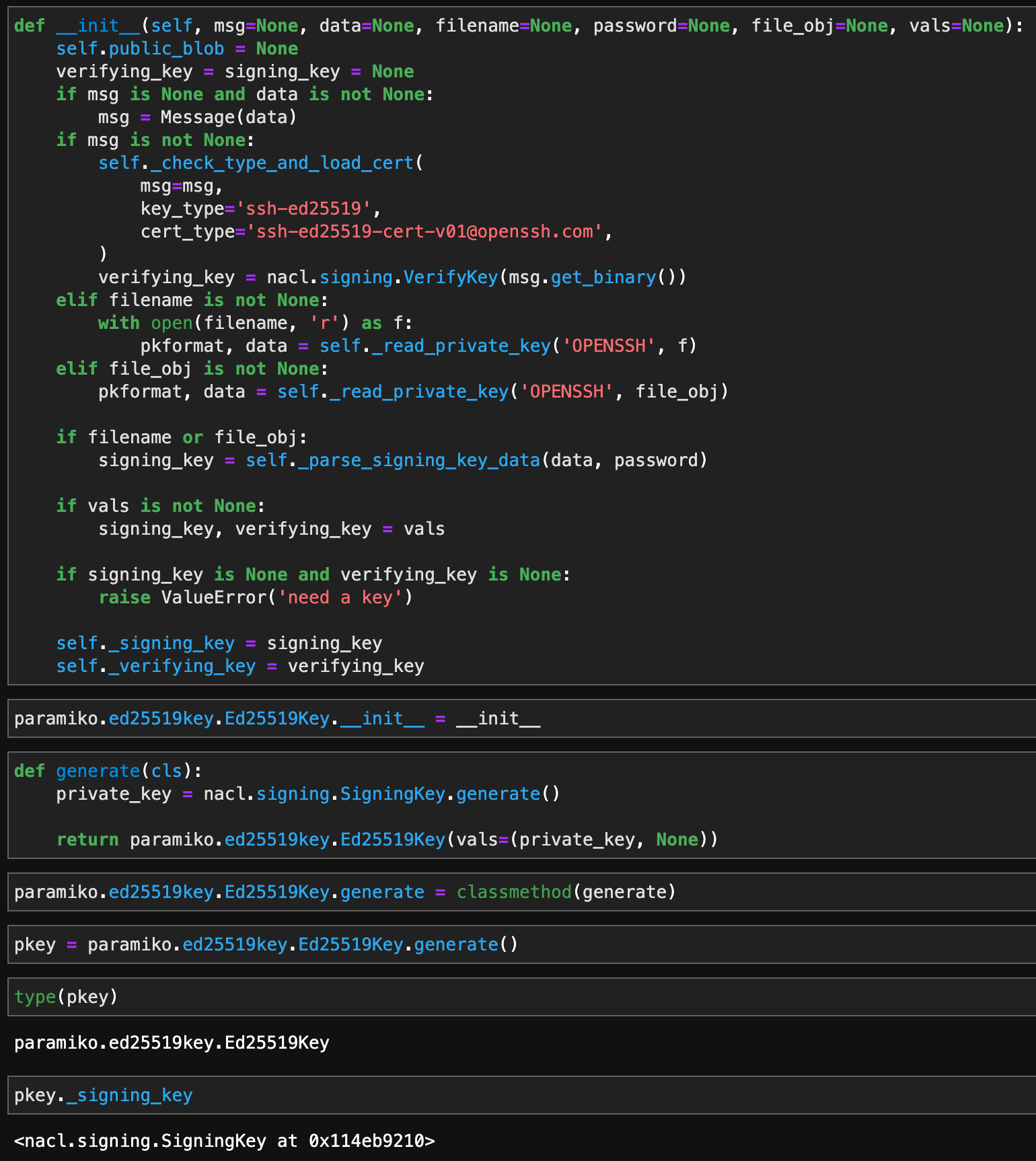 add `Ed25519Key.generate()` and drop requirement of nacl by boyxuper · Pull Request #2103 ...