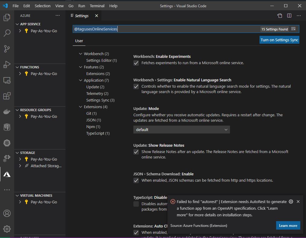 Visual Studio Code cannot find or open AutoRest · Issue #113940 · microsoft/vscode · GitHub