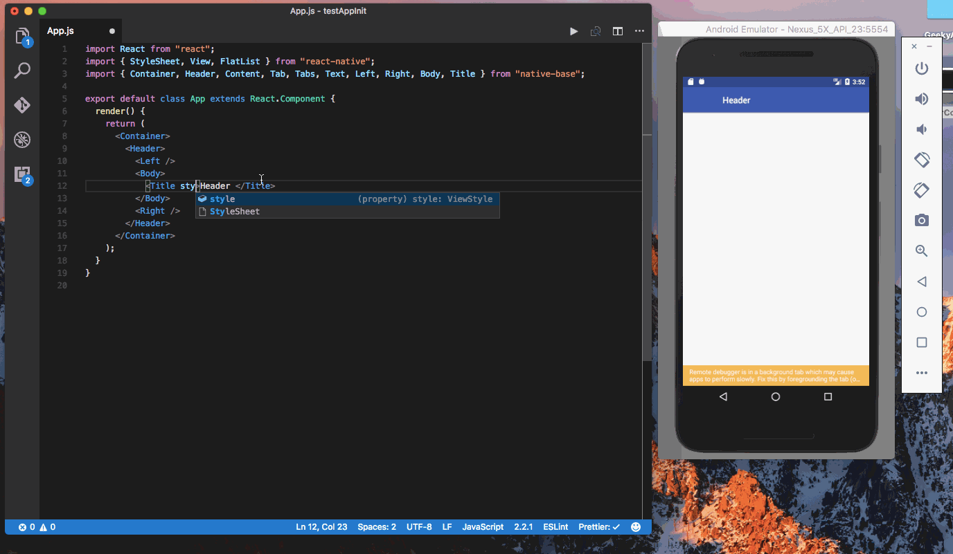 Header doesn't center or change color as per the documentation ...
