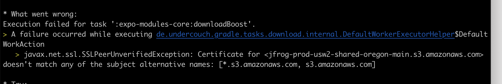 React Native Android build fails because of a failure in validating a SSL certificate in the ...