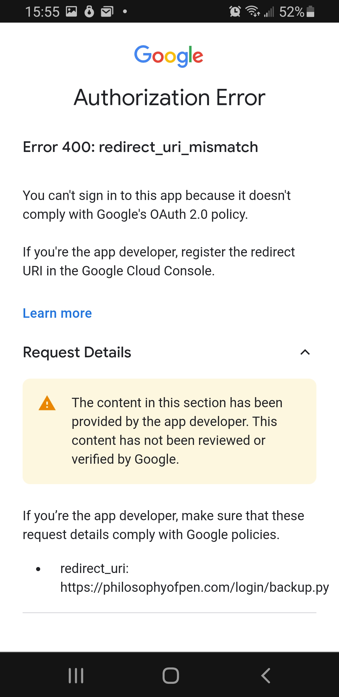 Google Authorization Error · Issue #644 · sabeechen/hassio-google-drive ...