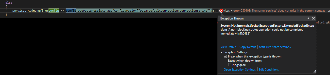 A Non Blocking Socket Operation Could Not Be Completed Immediately · Issue 123 · Hangfire