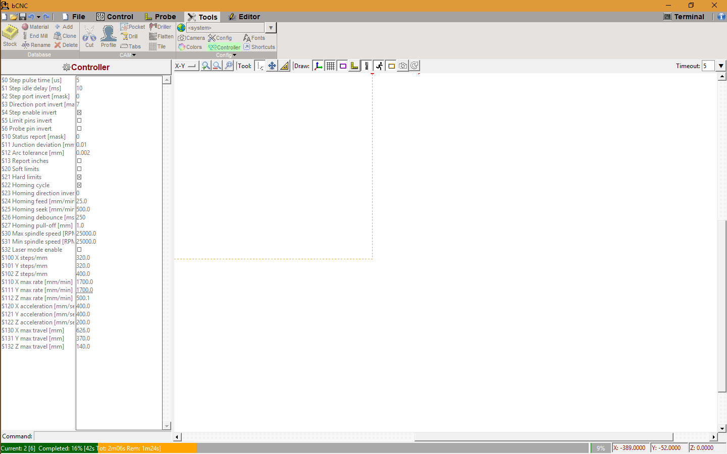 bCNC freezing when machine settings are transferred to Grbl, by pushing ...