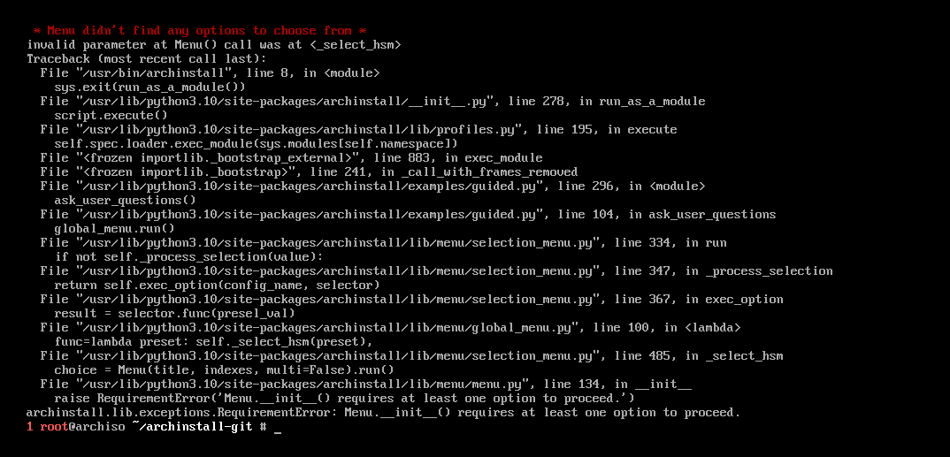 On Current Master Commit Hsm Seems Broken · Issue 1225 · Archlinuxarchinstall · Github 
