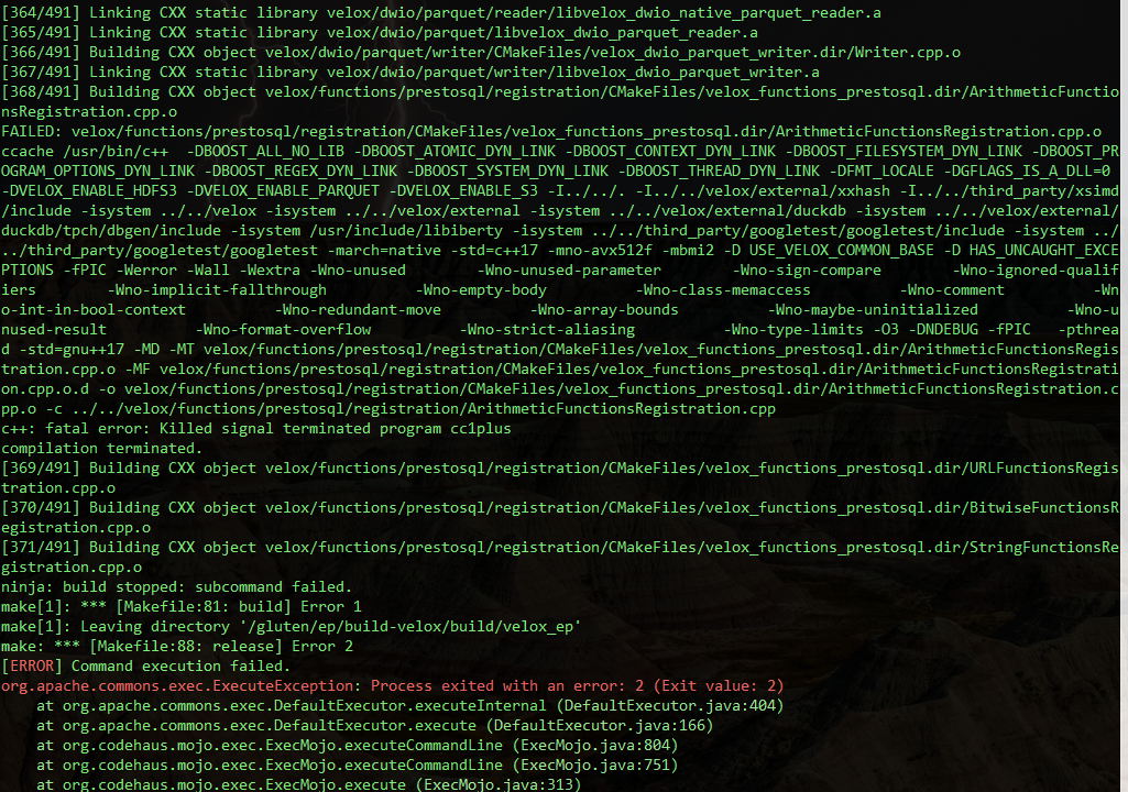 Issue on building with Velox (from source code) · Issue #562 · apache/incubator-gluten · GitHub