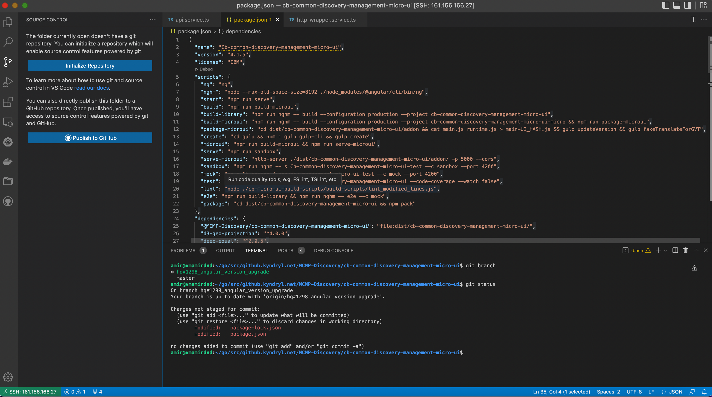 source control for remote ssh keep displaying a message "The folder currently open doesn't have ...