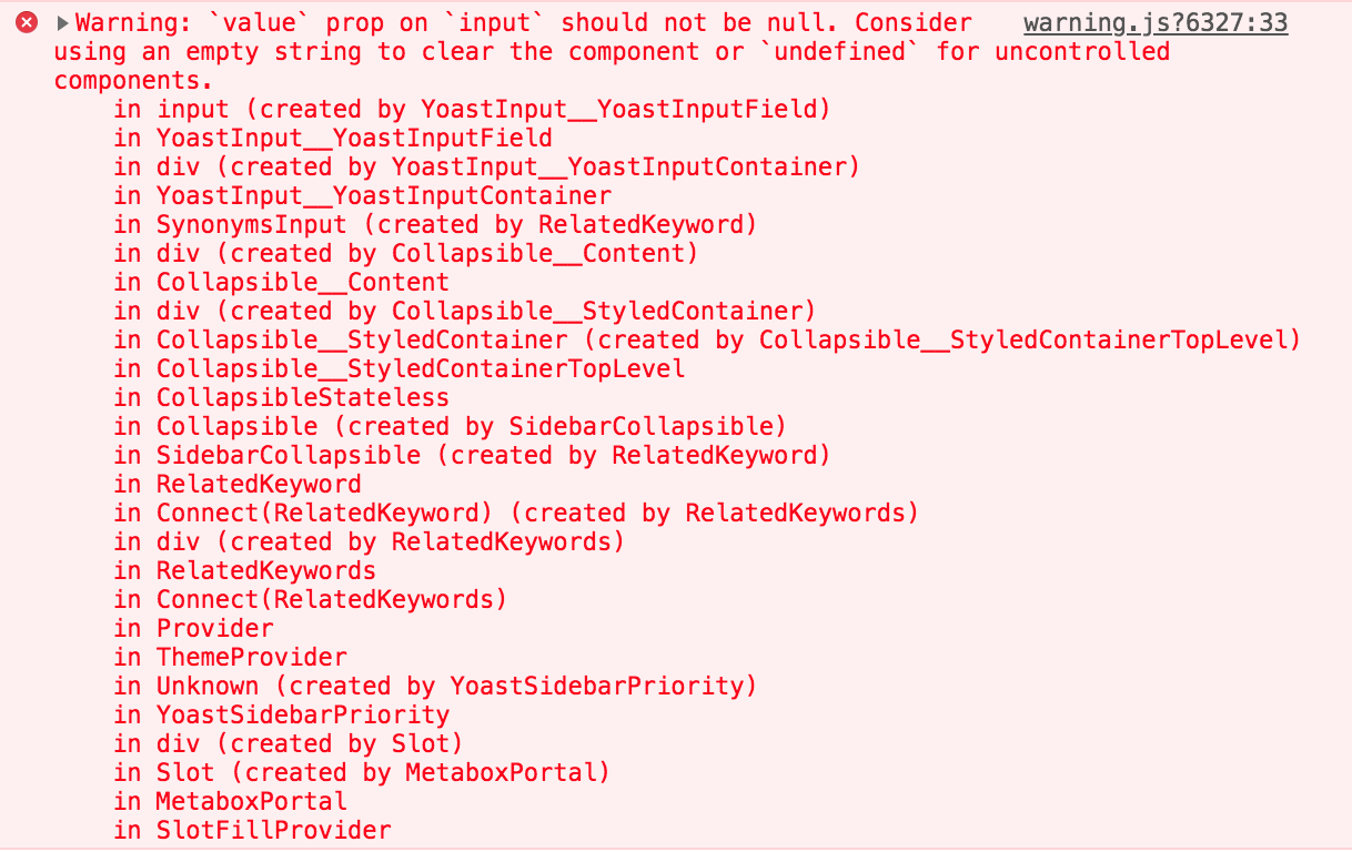 Warning: `value` prop on `input` should not be null. Consider using an empty string to clear the ...