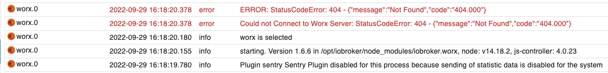 Could not Connect to Worx Server: StatusCodeError: 404 · Issue #575 · iobroker-community ...