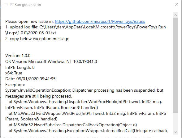 Pt Run Dispatcher Processing Has Been Suspended · Issue 5446 · Microsoftpowertoys · Github