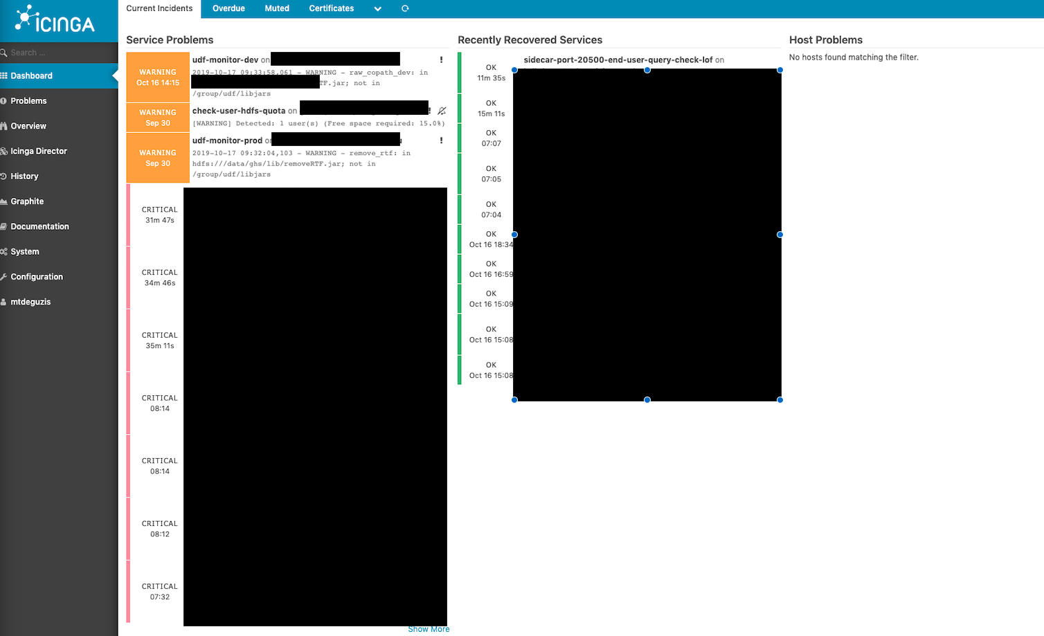 Recently Recovered Services in dashboard "Current Incidents" seems out ...