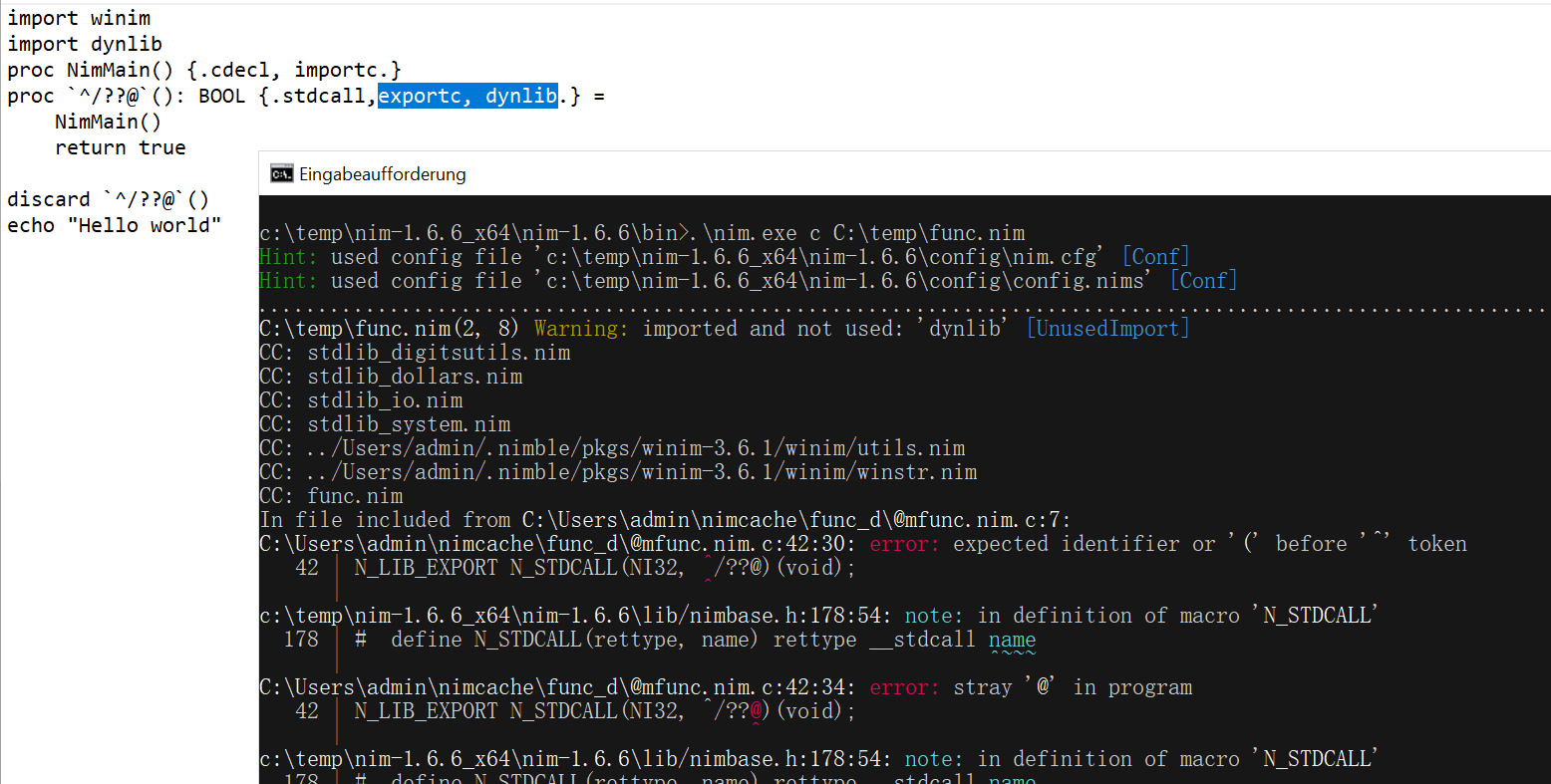 dynlib/exportc special character escaping does not work · Issue #19945 · nim-lang/Nim · GitHub