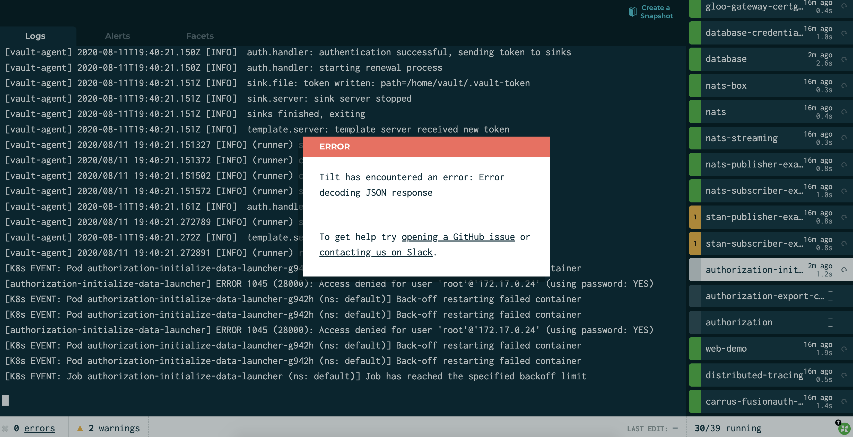 snapshot error messaging is incomprehensible · Issue #3688 · tilt-dev/tilt · GitHub