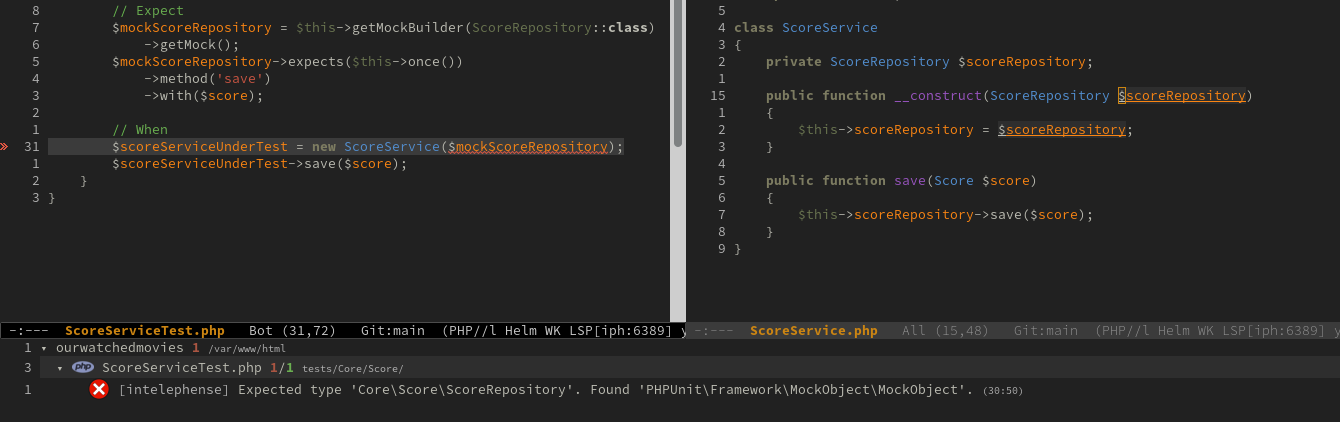 Intelephense is unable to recognize a type of PHPunit's `createMock` function output. `$0` is ...