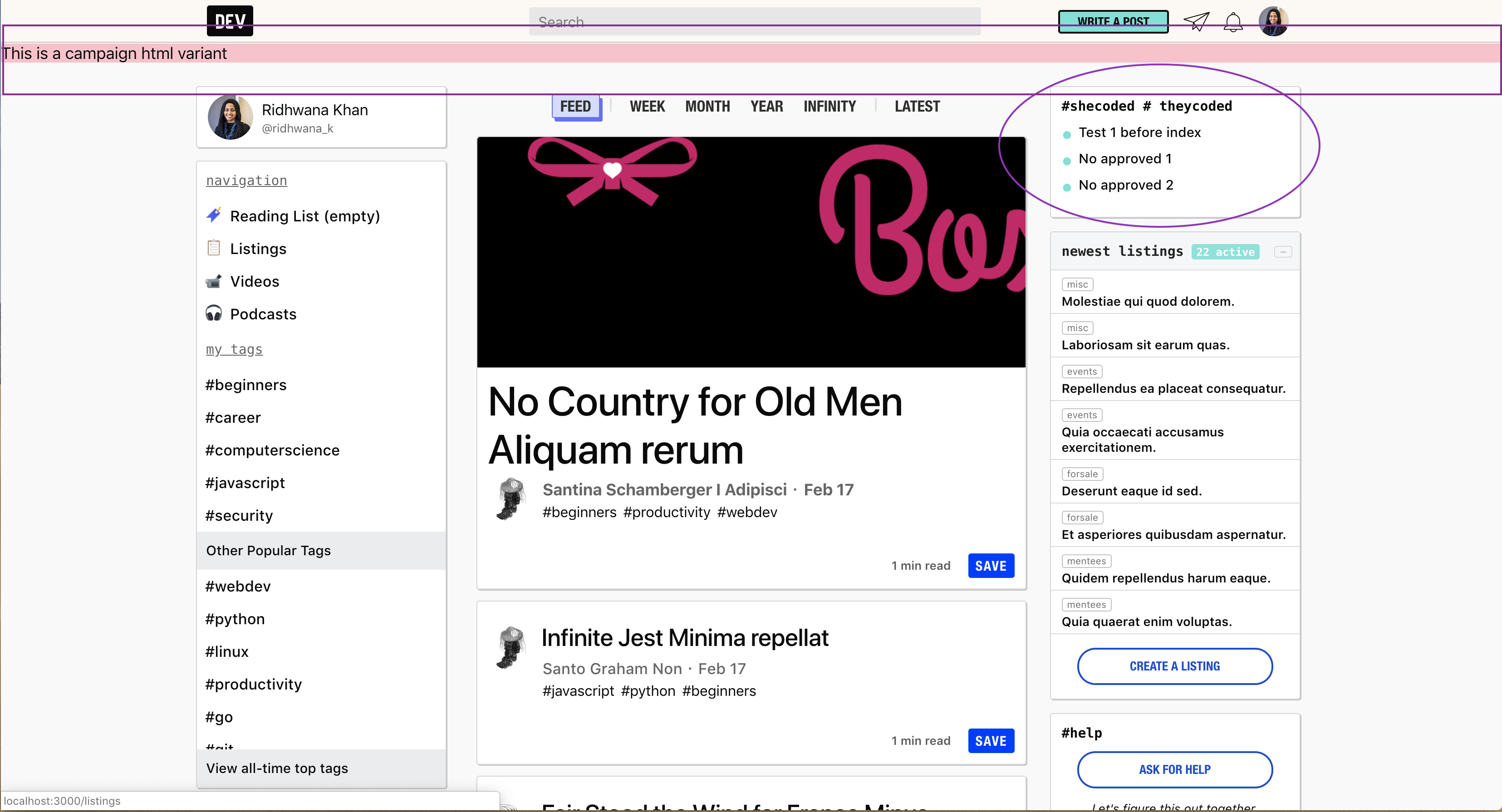 Homepage sidebar for "Shecoded 2020" campaign · Issue #5701 · forem/forem · GitHub