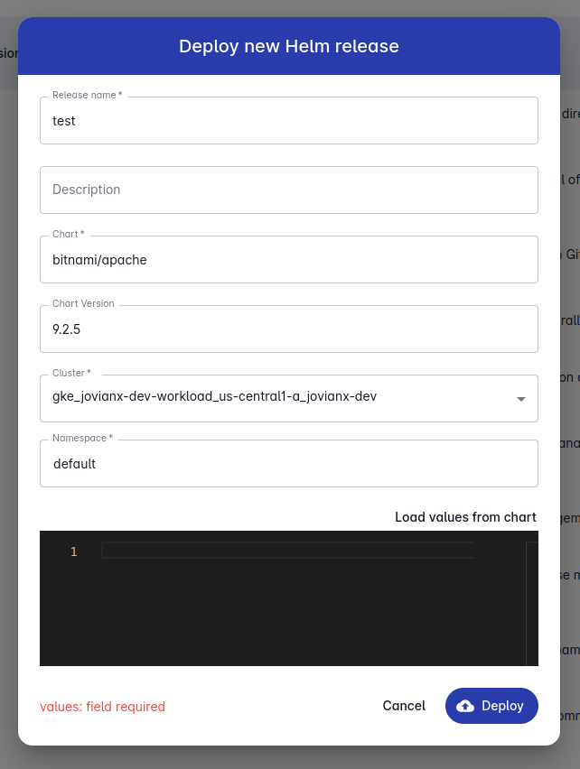 When deploying a new release values should be optional, and should ...