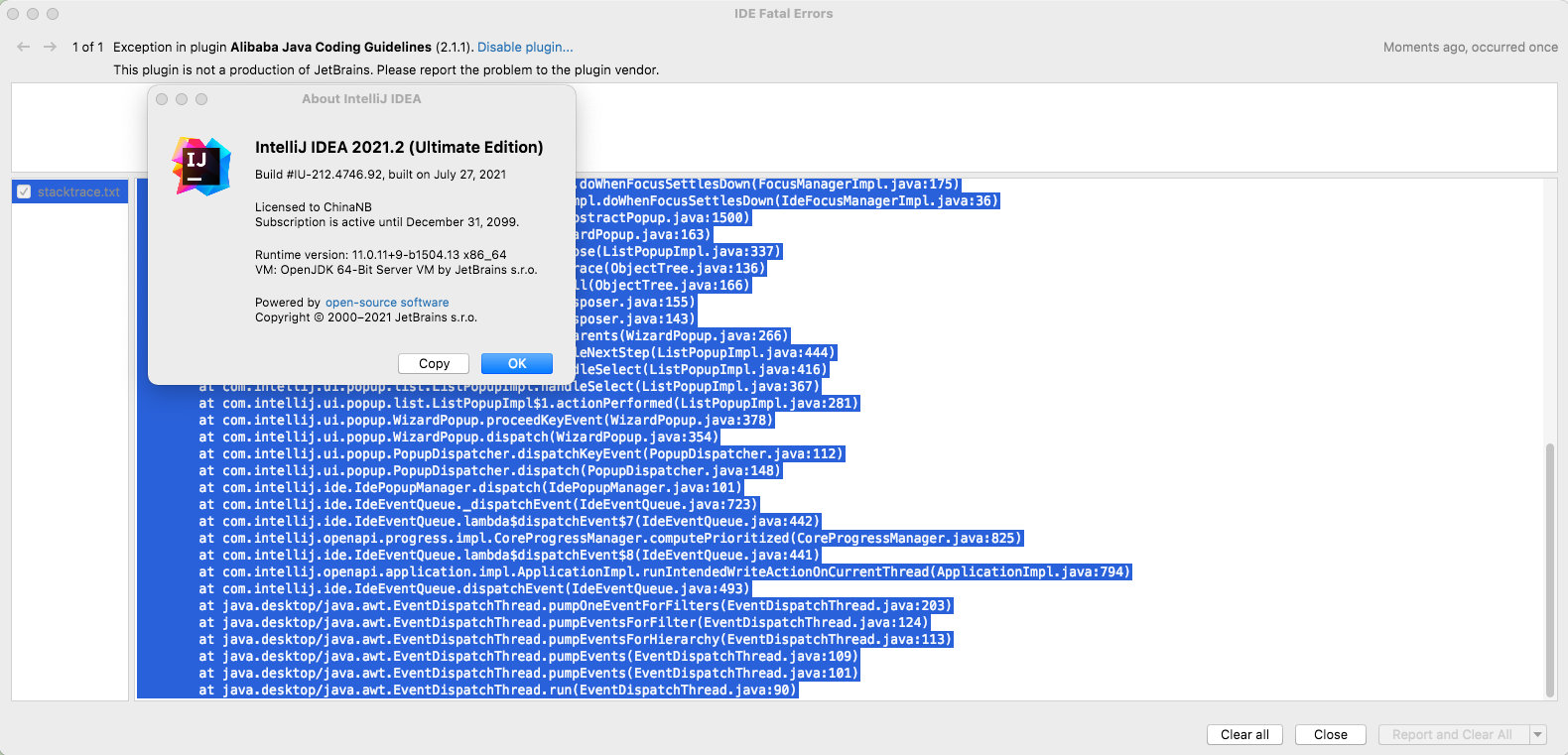升级了 2.1.1版本 就报错误 · Issue #854 · alibaba/p3c · GitHub