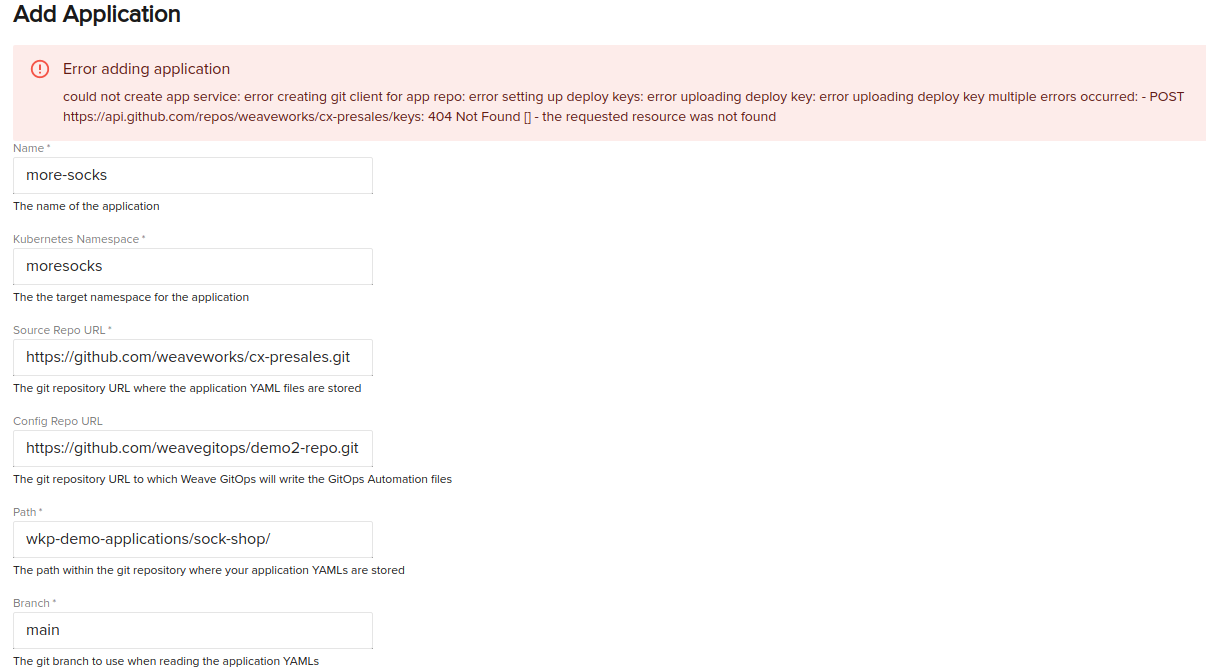 Unable to add Application through the UI · Issue #1133 · weaveworks/weave-gitops · GitHub