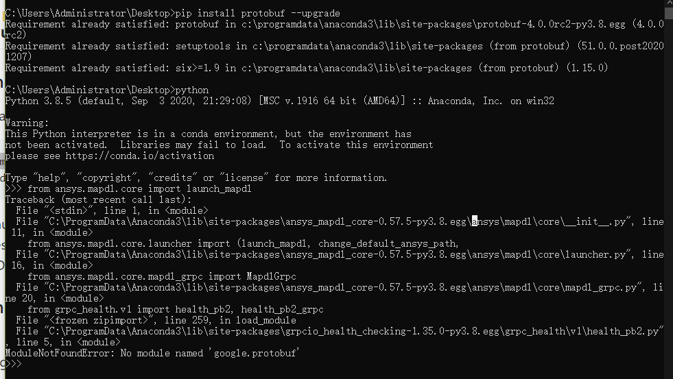 No module named 'google.protobuf' · Issue #354 · ansys/pymapdl · GitHub