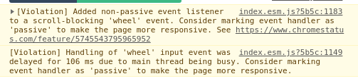 [Violation] Added non-passive event listener to a scroll-blocking 'wheel' event. · Issue #127 ...