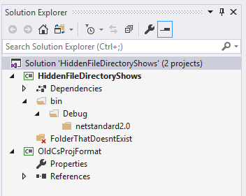 Directories leading up to hidden files should not be shown in solution explorer when using new ...