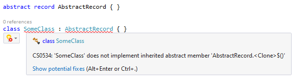Class inheriting from abstract record complains about unimplemented $ · Issue #47064 · dotnet ...