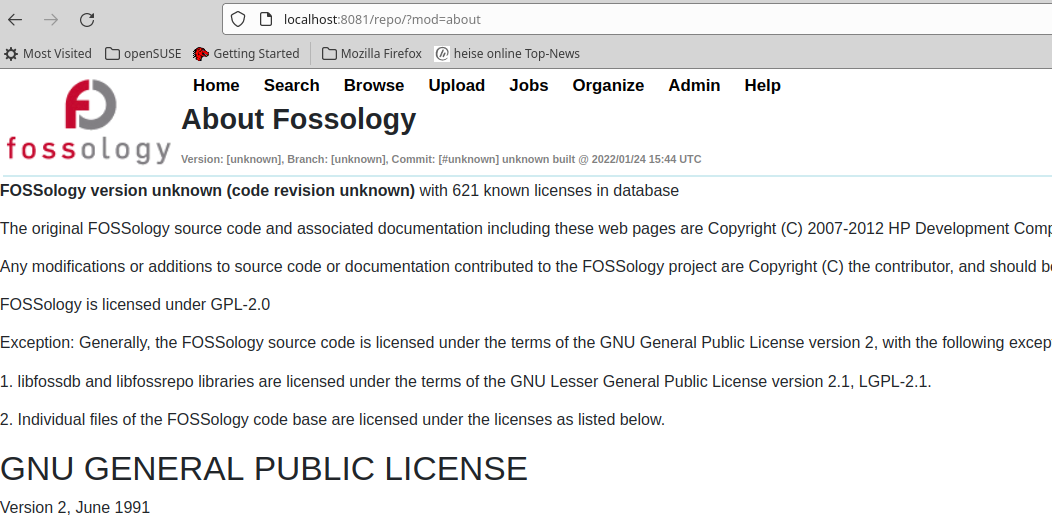 Unknown Version In Fossology Container Fossology Fossology 4 0 0 From Docker Hub · Issue 2152